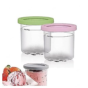EVANEM 2/4/6PCS Creami Pints, for Ninja Pints,16 OZ Pint Ice Cream Containers with Lids Reusable,Leaf-Proof Compatible with NC299AMZ,NC300s Series Ice Cream Makers,Pink+Green-6PCS