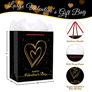 FLYAB Happy Valentines Day Gift Bag with Tissue Paper 13" Large Valentine Gift Bags with Handle for Her Him Valentines Anniversary Wedding Gift Bags for Girlfriend Boyfriend Wife Husband Women