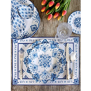 Le Cadeaux Moroccan Blue Melamine Spoon Rest and Tea Towel Set, large, white