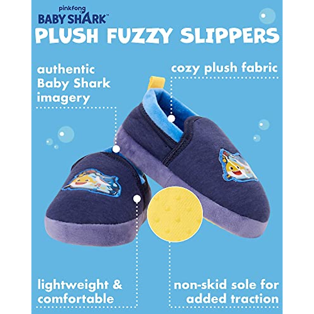 Nickelodeon Toddler Boys' and Girls’ Baby Shark Slippers - Plush Fuzzy Slippers, Non-Skid Sole (5-12 Toddler/Kid), Size 7-8 Toddler, Baby Shark Blue