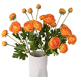GLSATEMAN Artificial Silk Flowers Persian Ranunculus(Asian Buttercup 5 Bundles),Suitable for Core Decorations,Weddings,Homes,Artistic Decorations,and Props (Orange)