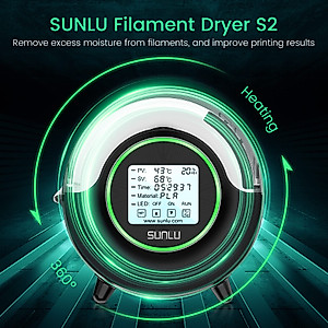 SUNLU 3D Printer Filament Dryer, FilaDryer S2 Storage Dry Box for 3D Printing, 360° Surround Heating, Large-Size Touch Screen, Remove Moisture from Wet Filaments, Spool Holder, Black