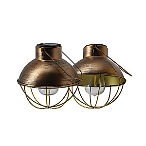 YAKii 2 Pack Solar Lantern Hanging Waterproof Outdoor Metal Solar Lamp with Warm White Light Decorate for Yard Garden Pathway Patio Porch Decor (Gold)