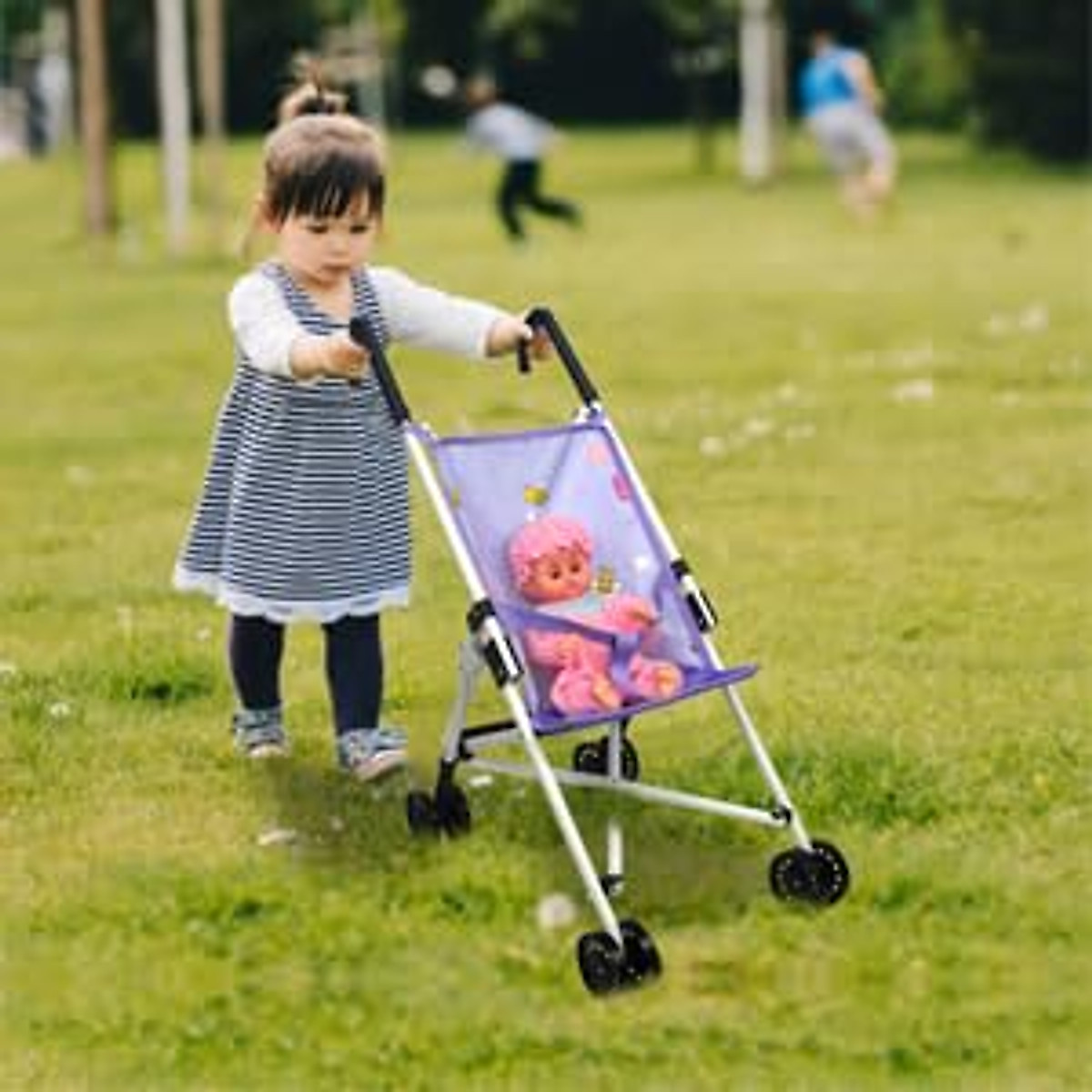 Anivia Baby Doll Collection Doll Stroller Heart Design Gifts for Toddlers and Girls Foldable Doll Stroller