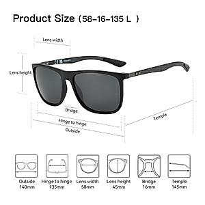 ZENOTTIC Square Polarized Sunglasses for Men Ultralight Carbon Fiber Sun Glasses Driving Fishing Golf Sports UV400 Protection