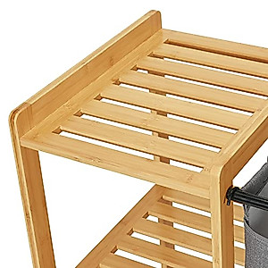 Bamboo Laundry Hamper with Shelves - Freestanding Laundry Hamper Basket Table with Removable Sliding Bags - Bamboo Storage Laundry Organizer Cabinet for Bedroom, Bathroom, Laundry Room