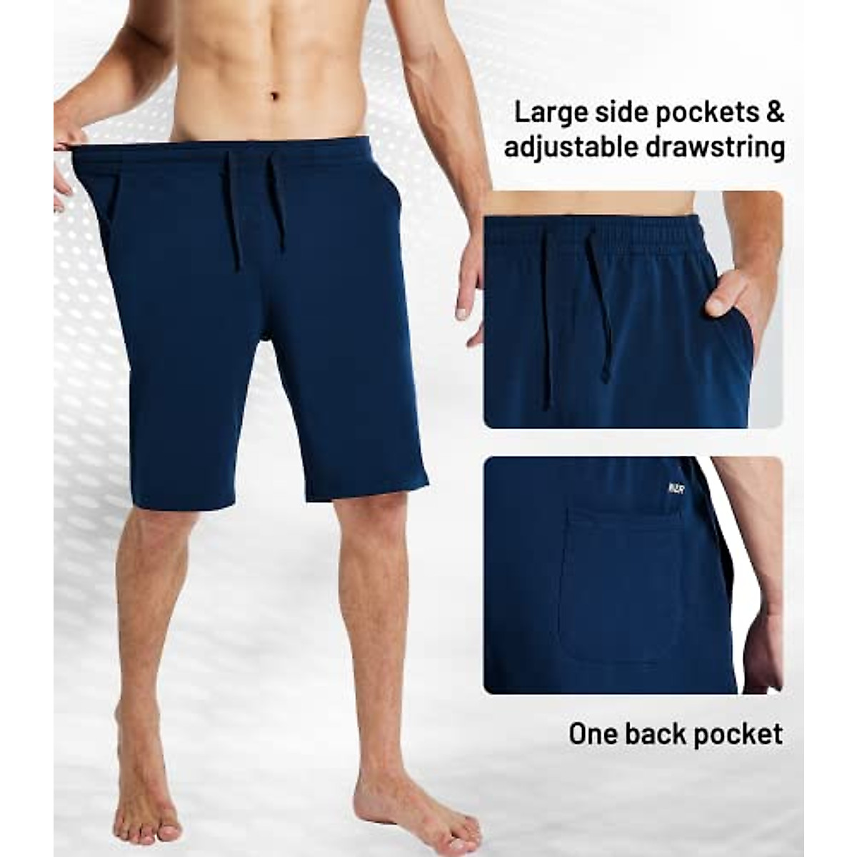 MIER Men's Workout Cotton Shorts 11 Inch Long Lounge Gym SweatShorts Pockets Lightweight Athletic Running Knit Jersey Shorts Drawstring, Navy Blue, M