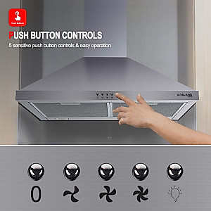 30" Wall Mount Range Hood, GASLAND Chef ECO PR30SP Ducted Kitchen Stove Hood with LED lights, 3 Speed Exhaust Fan, Push Button Control, Aluminum Filter