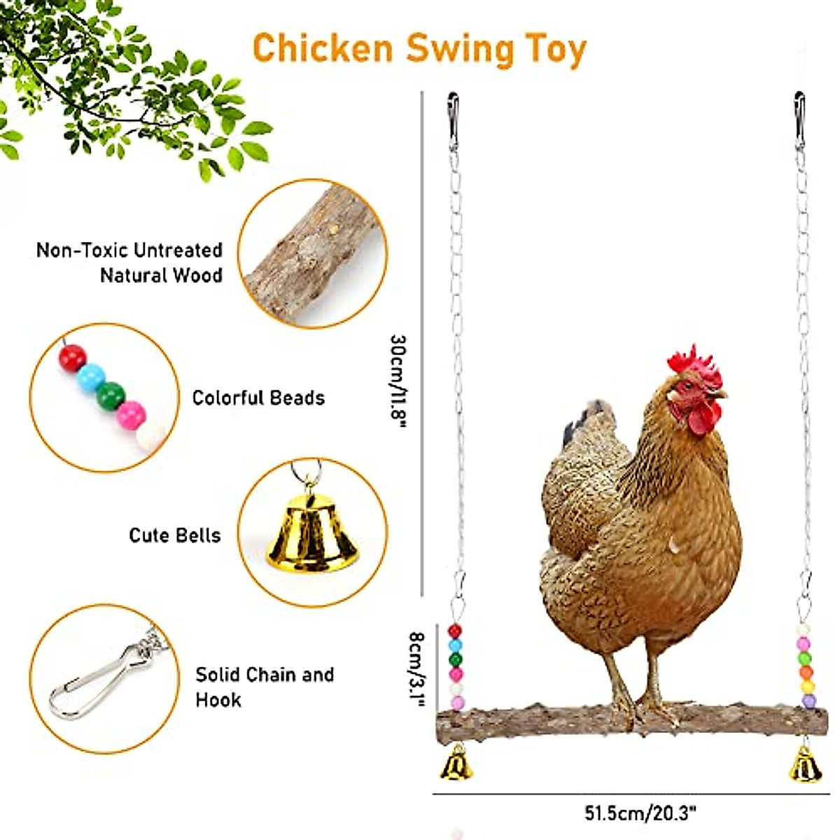 WIOR 9 Packs Chicken Toys for Coop, Chicken Swing Set Chicken Mirror Chicken Ladder Bridge Chicken Xylophone Toys with Bells for Hens, Chicken Vegetable Hanging Feeder for Poultry Rooster Bird Parrot