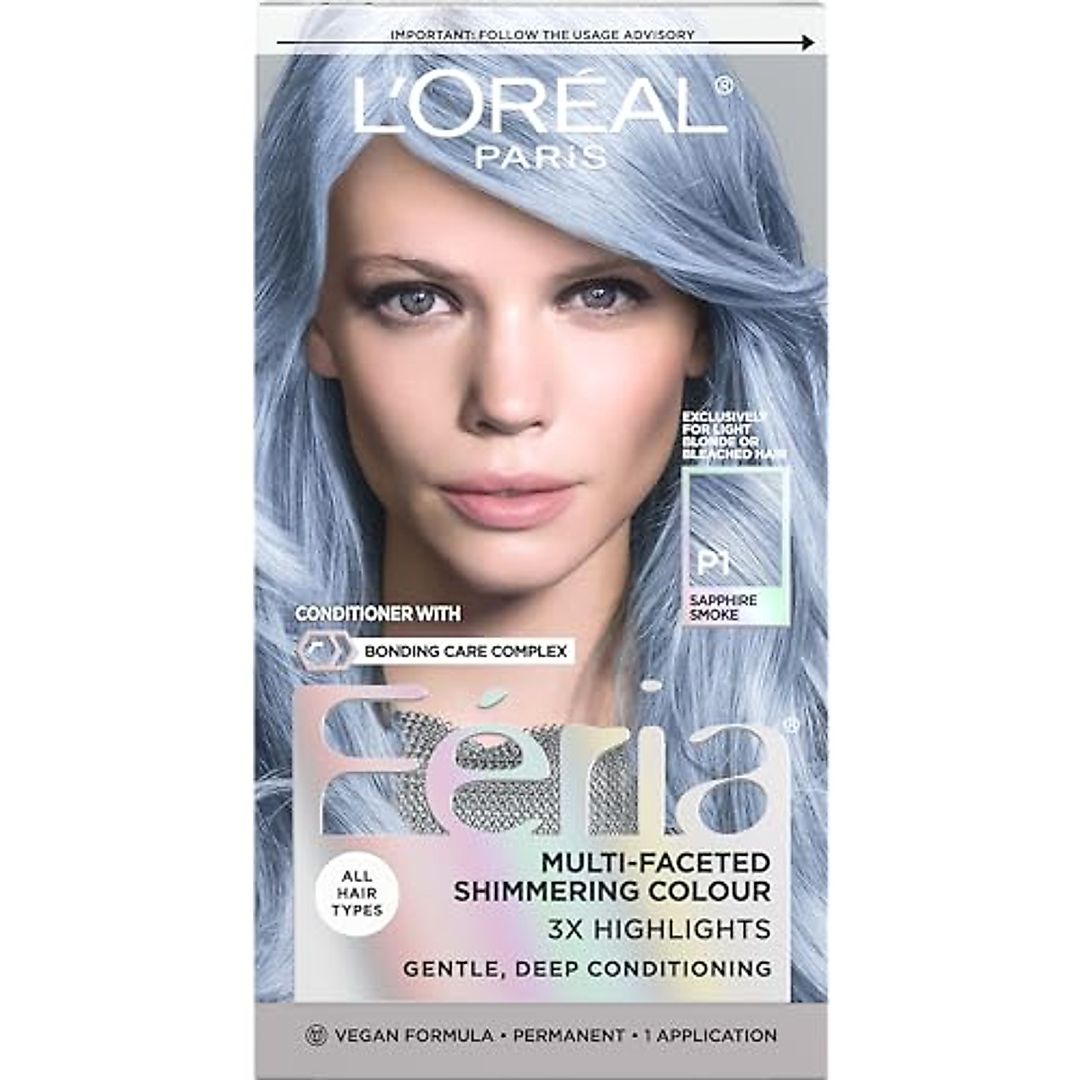 L'Oreal Paris Feria Multi-Faceted Shimmering Permanent Hair Color, 411 Sapphire Smoke (Smokey Blue)