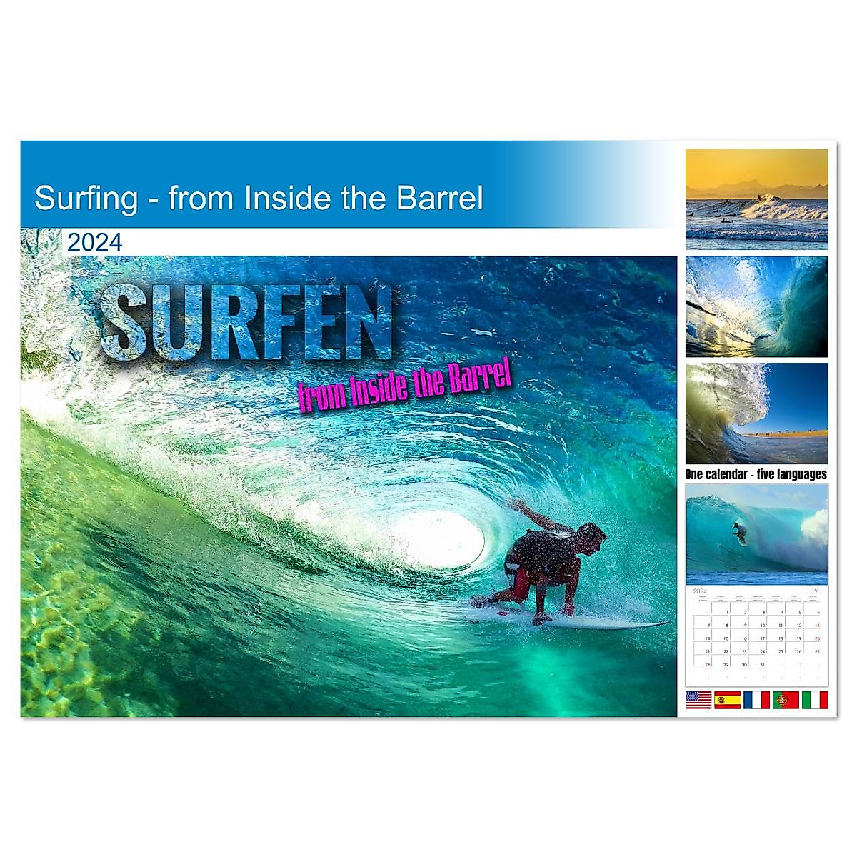 Surfen - from Inside the Barrel (Monthly Wall Calendar 2024 11.7" x 16.5" (open)), CALVENDO 14 Month Calendar