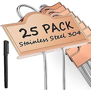 Metal Plant Labels Weatherproof 25 Pack, Outdoor Stainless Steel SS304 Garden Label Markers for Plants Vegetables Herb Seedlings Flowers with a Pen, Height 10.75 Inch, Label Area 3.74'' x 1.39''