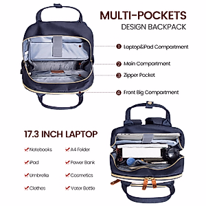 LOVEVOOK Laptop Backpack for Women, Fits 15.6 Inch Laptop Bag, Fashion Travel Work Anti-theft Bag, Business Computer Waterproof Backpack Purse, Backpacks, Beige-Blue-Brown