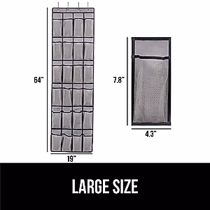 Gorilla Grip Shoe Holder Rack for Over the Door, 24 Mesh Pockets Hold up to 40 Pounds, Back of Closet Organizer, Behind Door Hanger, Nonslip Holders, Shoes, Sneakers and Home Accessories, Gray