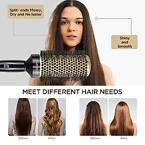 AM 8:00 Round Brush for Blow Out – Ceramic Ion Thermal Barrel & Antistatic Bristles, Salon Blowout Hair Styling for Wet or Dry Hair (Includes 4 Hair Clips)
