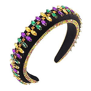 Crystal Mardi Gras Headband for Women Girls Sparkly Rhinestone Embellished Purple Green Yellow Hairbands Elastic Wide Carnival Hair Hoop Parade Headwear (Crystal)