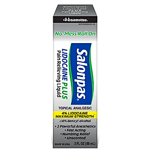 Salonpas LIDOCAINE PLUS 3 oz ROLL ON Pain Relieving Liquid! Maximum Strength 4% Lidocaine for Numbing Pain Relief! MESS FREE Application! (3 PACK)