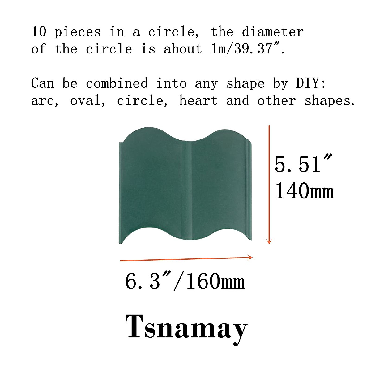 Tsnamay 20Pcs Garden Landscape Edging Borders,Flexible Lawn Edging Flower Bed Border for Arc, Oval, Circle, Heart 6.3"x5.51" White