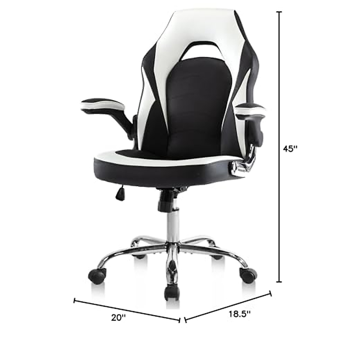 Office Chair, Ergonomic Desk Chair Flip-up Padded Armrests Gaming Chair PU Leather Computer Chair Executive Swivel Task Chair for Working Studying (White, Flip-up armrest)