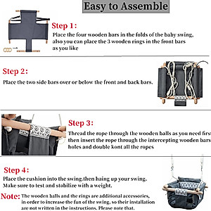 Baby Swing Seat, Canvas Hanging Swing Seat with Safety Belt, for Baby, Toddler, Infant, Tree Swing, Playground, Indoor & Outdoor Hammock Swing, Dark Gray with Lace