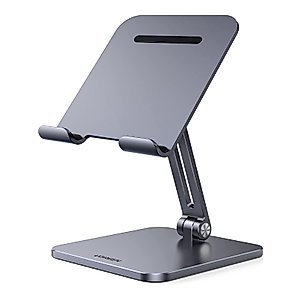 UGREEN Tablet Stand Compatible for iPad Desk Stand Holder Adjustable Aluminum Thicker Base Compatible with iPad Pro Air Mini 13 12.9 11 Inch Home Office Desk Accessories Grey