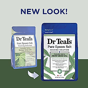 Dr Teal's Pure Epsom Salt, Cannabis Sativa Hemp Seed Oil, 3 lb (Pack of 4) (Packaging May Vary)