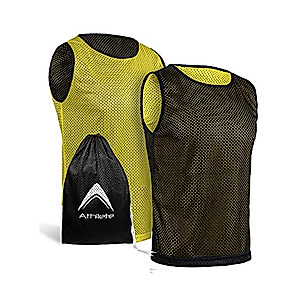 Athllete Reversible Pinnies (Set of 6 + Free Carry Bag) Basketball Soccer Training Vest Team Scrimmage Practice Jersey (Golden Yellow/Black 6 Jerseys, XX-Large)