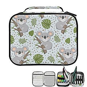 ZZKKO Colored Pencil Case Koalas and Tropical Leaves 96 Slots Pencil Holder with Zipper Large Capacity Pencil Case Organizer for Watercolor Pens Markers Kids Children