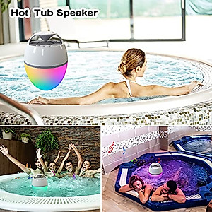 Blufree Pool Speaker with Lights,Bluetooth Portable Speaker IP67 Waterproof Hot Tub Speaker,Louder Volume,Rich Bass, Mic, 82ft Wireless Range Floating Speaker for Outdoor Pool Sports Home Party Shower