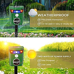 CritterTec Solar Powered Ultrasonic Animal Repellent with Flashing Lights and Adjustable Alarm Waterproof Motion Activated Cat Dog Deer Repellent for Yard Garden Farm Lawn 2 Pack