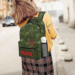 Fovanxixi Custom Green Dinosaur T-Rex Claw Backpack for Kids Boys Girls Personalized Name Text Children Backpack School Bag Customized Daypack Schoolbag for Student Bookbag