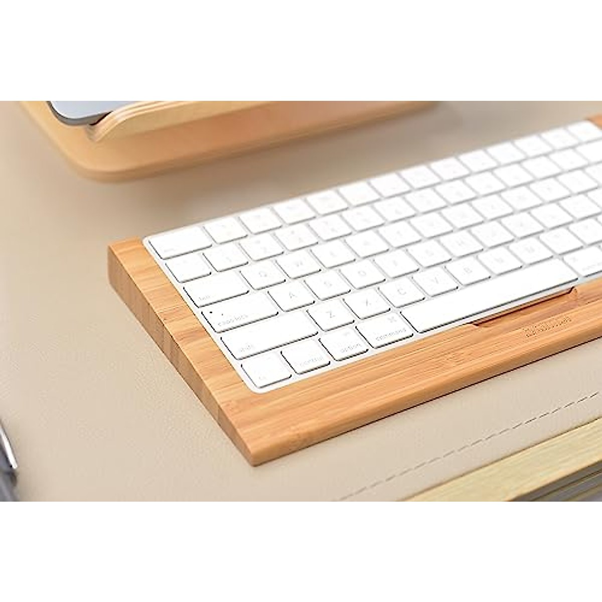 SAMDI Wooden Keyboard Tray, 2nd Generation Wireless Keyboard Tray for iMac Bluetooth Stand Base Keyboard Mounting Platform Shelf, Small Slot for Magic Keyboard Storage - (Bamboo)