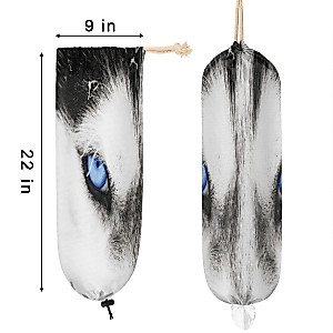 Dog Huskie Eye Plastic Bag Holder Cute Wall Mount Plastic Bag Organizer Reusable Large Grocery Bag Storage Dispenser for Home Kitchen Travelling 22"x9"
