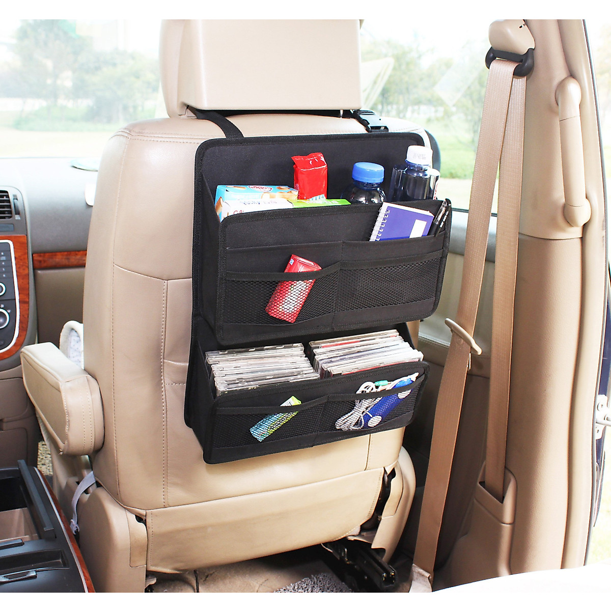 ITIDY Car-SeatBack-Organizer, Seat Back Protector for Baby Accessories and Kids Small Toys, Travel Essentials Holder, Storage Bag for Cars/Vans/SUVs/RVs,Black