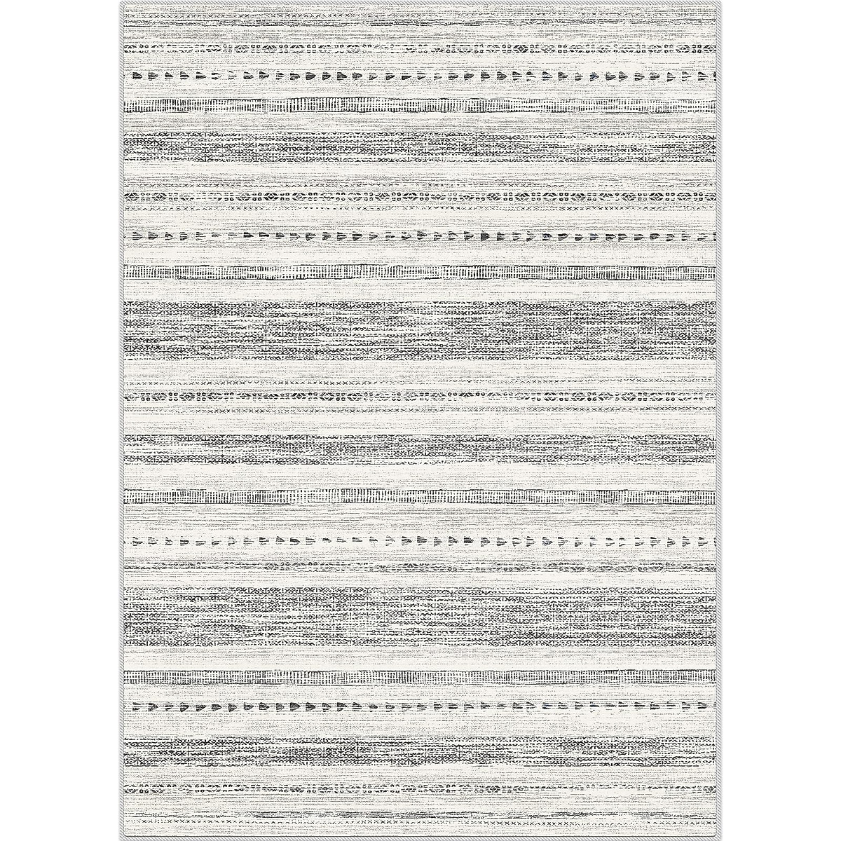 EISUROM Moroccan 8x10 Area Rug: Soft Ultra Thin Machine Washable Farmhouse Area Rugs for Living Room Non-Slip Neutral Modern Geometric Indoor Floor Carpet for Bedroom Under Dinning Table Beige/Grey