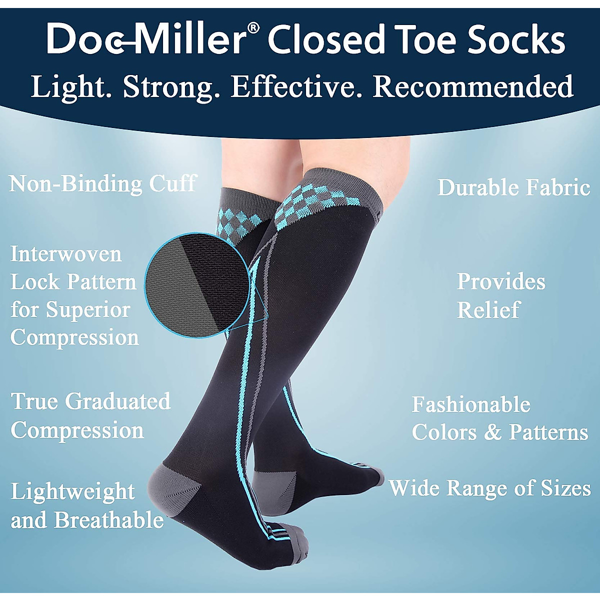 Doc Miller Compression Socks for Running, 20-30mmHg Medical Graduated Compression Socks for Women Men, Nurses, Travel, Pregnancy and Recovery, 1 Pair