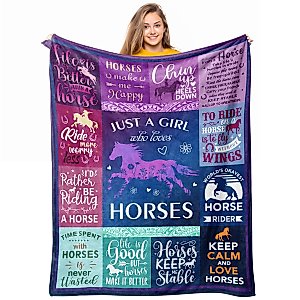 Loxezom Horse Gifts for Girls Women, Horse Blanket for Girls, Best Gifts for Horse Lovers Girls, Just A Girl Who Loves Horses, Horse Lovers Christmas Birthday Gifts Decor Throw Blanket 60" x 50"