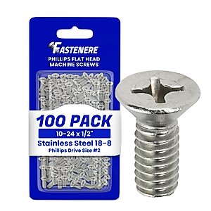 10-24 x 1/2" Flat Head Machine Screws, Phillips Drive, Stainless Steel 18-8, Full Thread, Bright Finish, Machine Thread, Quantity 100 by Fastenere