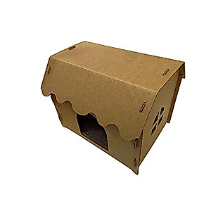 SVY Cozy Cat House with Scratcher Pad, Made of Corrugated Cardboard, Ideal for Cats & Kittens & Small Dogs & Small Animals. (Castle)