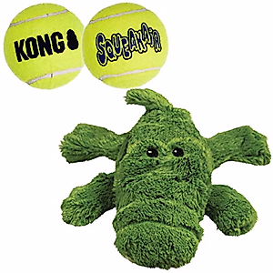 KONG - Cozie Ali The Alligator and 2 SqueakAir Balls - for Medium Dogs