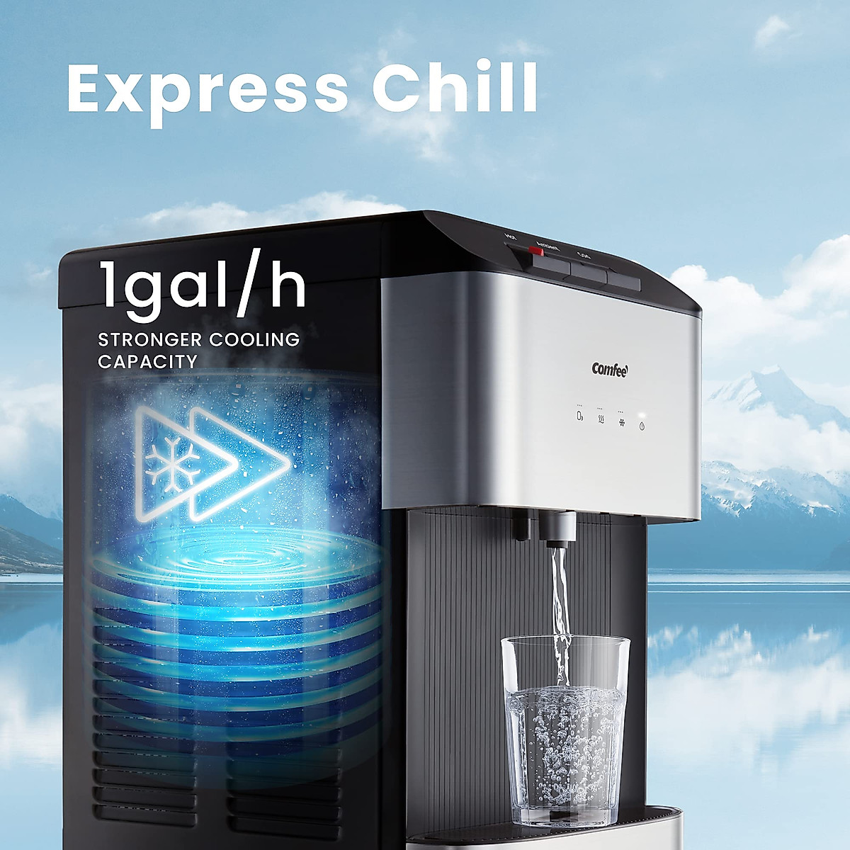 Comfee Ozone Self-Cleaning Bottom Loading Water Cooler, Quick Cooling Water Dispenser with 3 Temperature Settings, Safety Child Lock, Stainless Steel