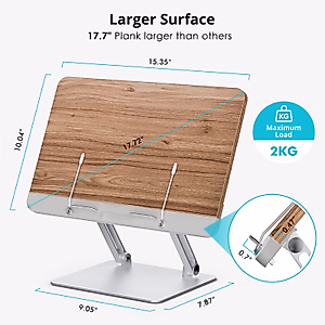 viozon Book Stand for Reading, Wooden Cookbook Holder, Adjustable Height&Angle, Aluminum Alloy, Foldable & Portable, for Office, Kitchen, School. Kids & Adults Textbook, Recipe, Magazine, Tablet-