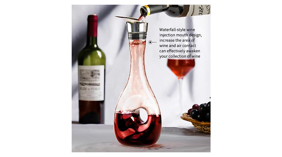 Hand Blown Crystal Wine Decanter with Aerator