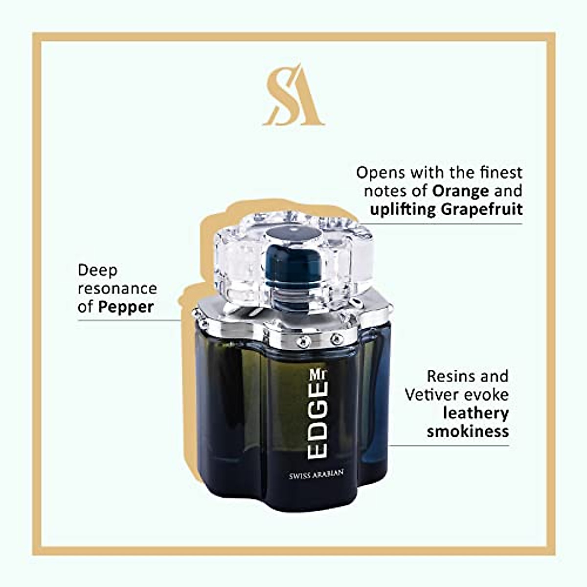 Swiss Arabian Mr EDGE - Luxury Products From Dubai - Long Lasting, Addictive Personal EDP Spray Fragrance - Seductive Signature Aroma - 3.4 Oz