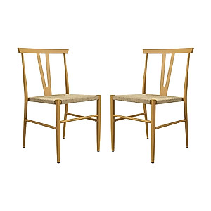 Wycian Patio Dining Chairs, Dining Set Boho 2PCS Solid Wood MDF Rattan Natural Seat Height 17.5" Living Room Bedroom Dining Rooms Garden
