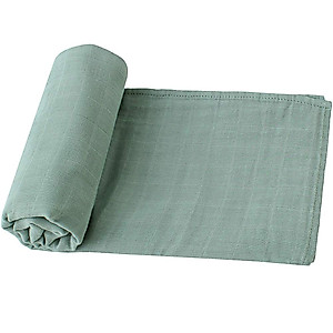 LifeTree Solid Baby Swaddle Blankets Neutral, Organic Cotton, Muslin Receiving Blanket Wrap for Boys & Girls, Large 47 x 47 inches, Newborn Swaddling Blankets (Roman Green Color)