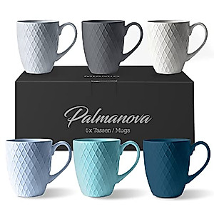 MIAMIO - Coffee Mugs set of 6 / Coffee Cups - 6 x 12 Oz Ceramic Mugs - Large Coffee Mugs - Microwave & Dishwasher safe - Palmanova Collection (Blue)