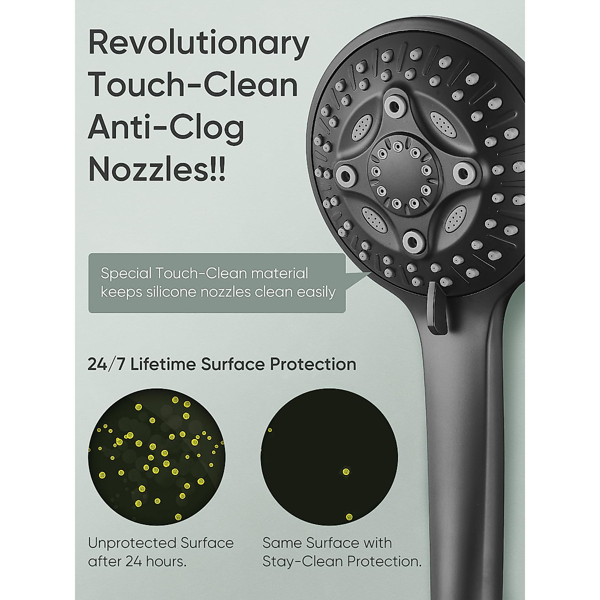 Cobbe 12'' High Pressure Rain Shower Head with Extension Arm - Dual Shower Heads with 8 Modes Handheld Spray Combo - Wide RainFall shower with Anti-Clog Nozzles, Adhesive Showerhead Holder, Black