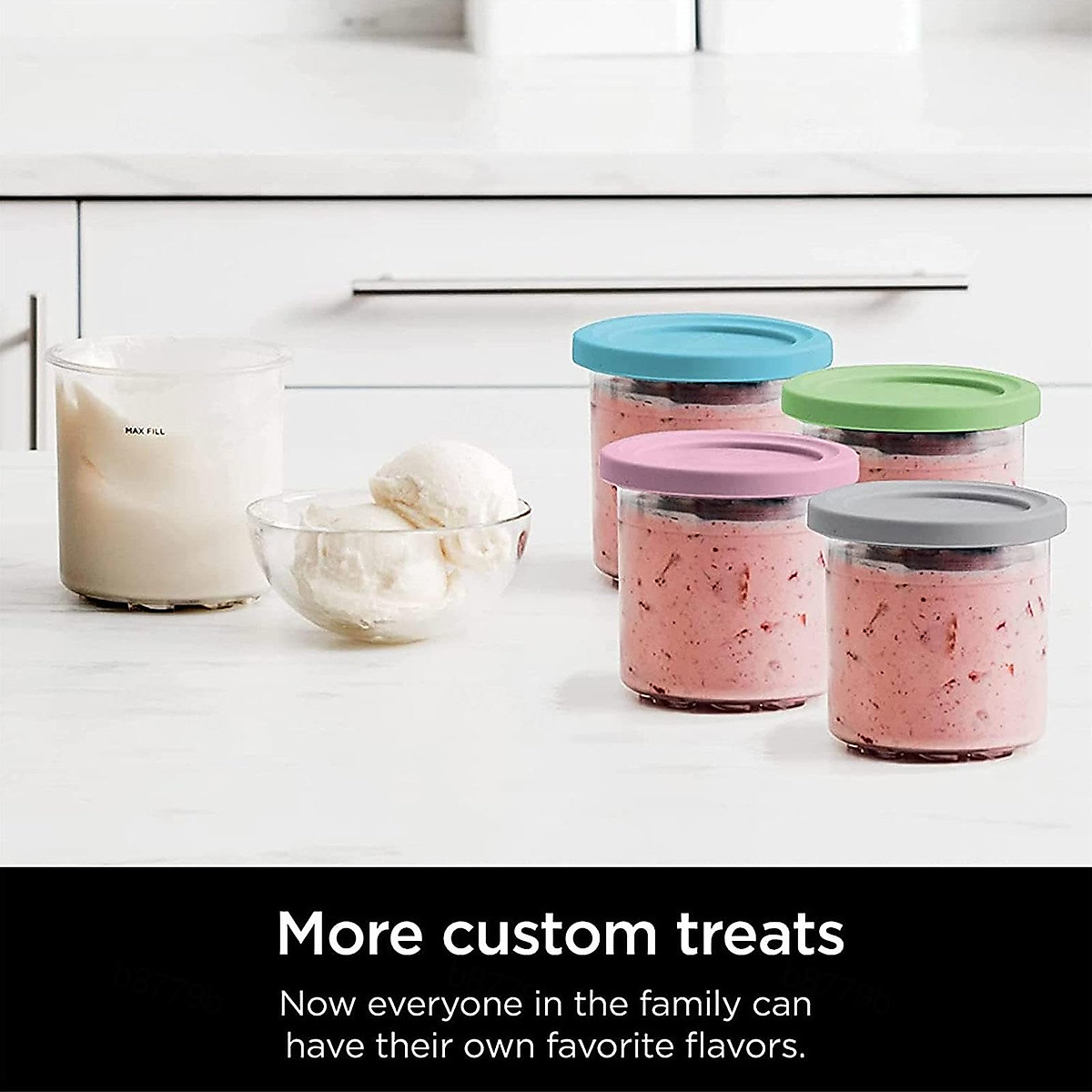 2/4/6PCS Creami Pints, for Ninja Ice Cream Maker Pints,16 OZ Ice Cream Container Dishwasher Safe,Leak Proof Compatible NC301 NC300 NC299AMZ Series Ice Cream Maker,Pink-4PCS