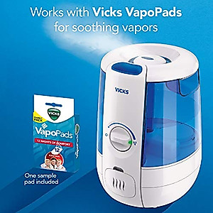 Vicks Filter-Free CoolRelief Cool Mist Humidifier, Medium Room, 1.2 Gallon Tank – Visible, Medicated Ultrasonic Humidifier for Baby, Kids and Adults, Works With Vicks VapoPads and Vicks VapoSteam
